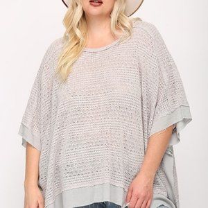 Tops | Womens Plus Size Light Grey Knit And Woven Mixed Top With Poncho ...